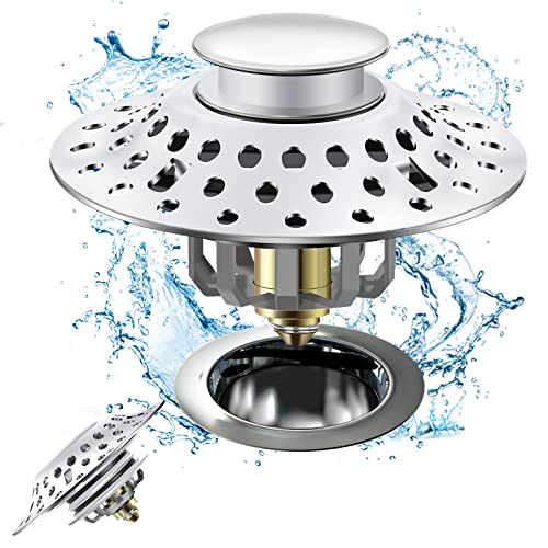 Yevheniys Bathtub Drain Plug, 2 in 1 Stopper & Hair Catcher, with Stainless Steel Filtered Pop-Up Filter for US Standard Bathtubs Hole Diameter (1.6-2.0 Inch)