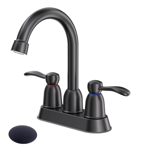 Black Bathroom Faucets, 2 Handle Bathroom Sink Faucet, 4-Inch Centerset Bathroom Sink Faucet with Pop Up Drain and Water Supply Lines