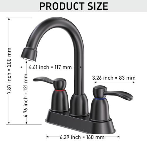 Black Bathroom Faucets, 2 Handle Bathroom Sink Faucet, 4-Inch Centerset Bathroom Sink Faucet with Pop Up Drain and Water Supply Lines