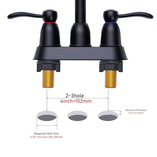 Black Bathroom Faucets, 2 Handle Bathroom Sink Faucet, 4-Inch Centerset Bathroom Sink Faucet with Pop Up Drain and Water Supply Lines