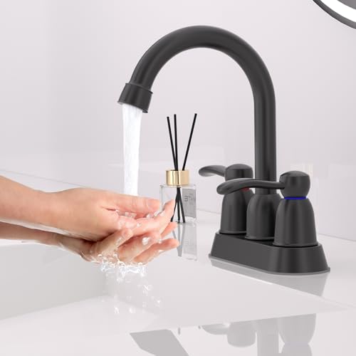 Black Bathroom Faucets, 2 Handle Bathroom Sink Faucet, 4-Inch Centerset Bathroom Sink Faucet with Pop Up Drain and Water Supply Lines