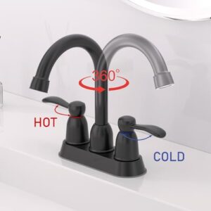 Black Bathroom Faucets, 2 Handle Bathroom Sink Faucet, 4-Inch Centerset Bathroom Sink Faucet with Pop Up Drain and Water Supply Lines