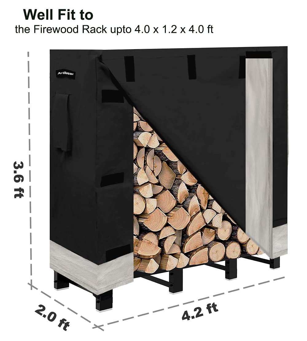 Artibear Firewood Rack Stand 4ft With Log Holder Cover For Outdoor Indoor Fireplace Wood Pile Storage Stacker Organizer