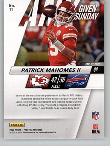 2022 Panini Prestige Any Given Sunday #11 Patrick Mahomes II Kansas City Chiefs NFL Football Trading Card