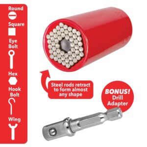 Red Dog Socket w/ Drill Adapter, Fits Most Nuts & Bolts, Use with Socket Wrenches & Power Drills, Steel Rods Form Any Shape, Standard or Metric, 2 In.