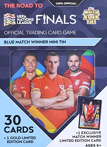 2022 Topps Match Attax Soccer Road to Nations League Finals BLUE Match Winner Collectible Mini Tin with an EXCLUSIVE Dusan Vlahovic Limited Edition Gold Card