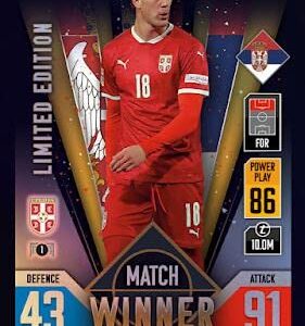 2022 Topps Match Attax Soccer Road to Nations League Finals BLUE Match Winner Collectible Mini Tin with an EXCLUSIVE Dusan Vlahovic Limited Edition Gold Card