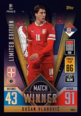 2022 Topps Match Attax Soccer Road to Nations League Finals BLUE Match Winner Collectible Mini Tin with an EXCLUSIVE Dusan Vlahovic Limited Edition Gold Card