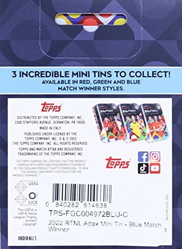 2022 Topps Match Attax Soccer Road to Nations League Finals BLUE Match Winner Collectible Mini Tin with an EXCLUSIVE Dusan Vlahovic Limited Edition Gold Card