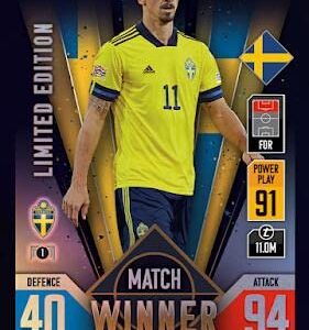 2022 Topps Match Attax Soccer Road to Nations League Finals GREEN Match Winner Collectible Mini Tin with an EXCLUSIVE Zlatan Ibrahimovic Limited Edition Gold Card