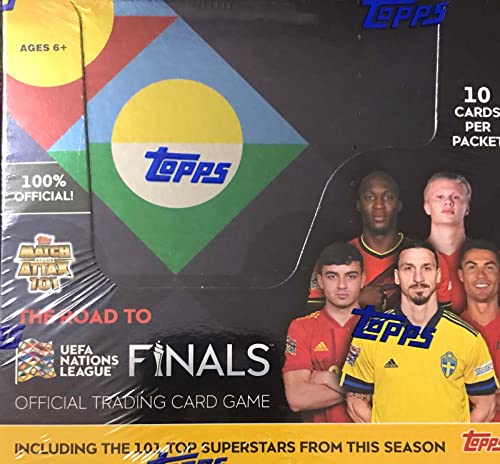 2022 Topps Match Attax Soccer Road to Nations League Finals HUGE 24 Pack Booster Pack Box with 240 Cards Total with Chance for Green, Purple and Crystal Parallels