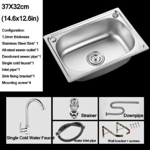 Yofsza Wall Mount Hand Basin, Stainless Steel Sink, Single Bowl Kitchen Sink, Handwashing Station Garden Sink, Outdoor Sink with Drainboard for Laundry, Restaurant, Kitchen, Bar, Cafeteria