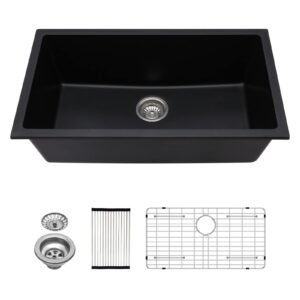 lordear granite composite kitchen sink 31×18 inch quartz undermount kitchen sink 31" kitchen sink granite composite metallic black deep single bowl kitchen sinks with accessories