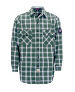 bocomal fr shirts for men(green/white) flame resistant/fire retardant plaid shirt 7oz men's welder shirt