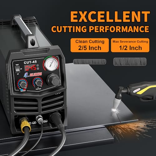 GZ GUOZHI Plasma Cutter, 45 Amp Air Inverter Plasma Cutter, 110V/220V Dual Voltage Digital Display IGBT Inverter Plasma Cutting Machine with 2T/4T/TEST, Automatic Drainage System