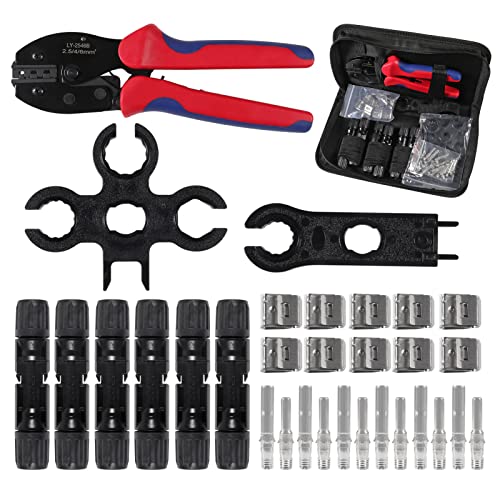 37 in 1 Solar Crimping Tool Kit,Wire Stripper, 6 Pairs of Male/Female Solar Panel Cable Connectors, 1 Crimper Tool,2pcs Spanner Wrench Tool Kit for 2.5/4.0/6.0mm² Solar Panel PV Cable