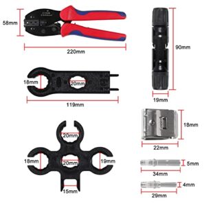 37 in 1 Solar Crimping Tool Kit,Wire Stripper, 6 Pairs of Male/Female Solar Panel Cable Connectors, 1 Crimper Tool,2pcs Spanner Wrench Tool Kit for 2.5/4.0/6.0mm² Solar Panel PV Cable