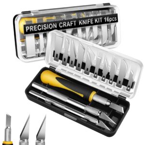 DIYSELF 16-Piece Craft Knife Set with 100 Pack Exacto Knife Blade Refills #17, SK5 Carbon Steel Exacto Blades Refill Craft Art Knife Replacement Blades for Hobby, Scrapbooking, Stencil