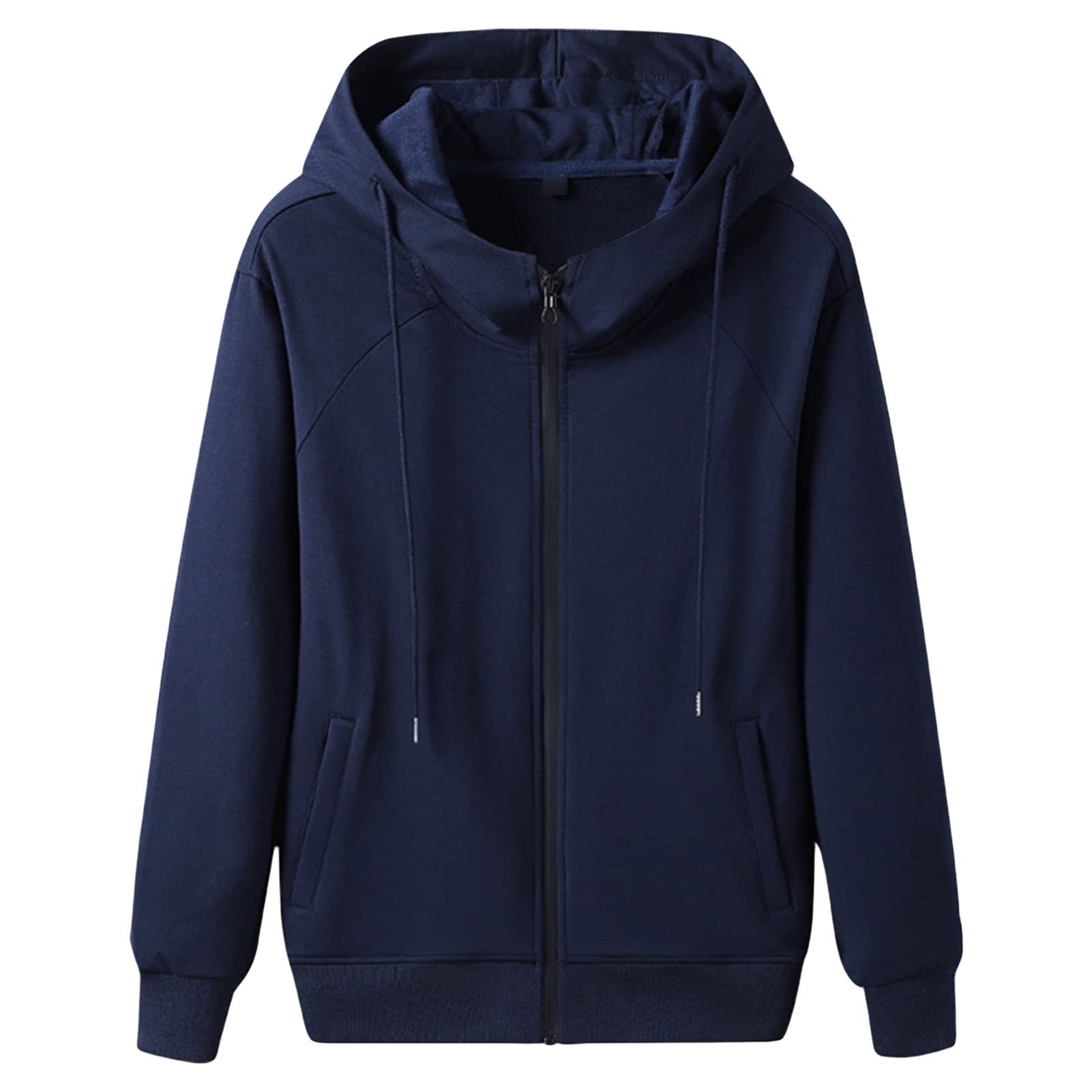 Maiyifu-GJ Men's Slim Fit Full Zip Hoodies Lightweight Athletic Casual Hooded Sweatshirt Long Sleeve Active Hoodie Jackets (Dark Blue,Large)