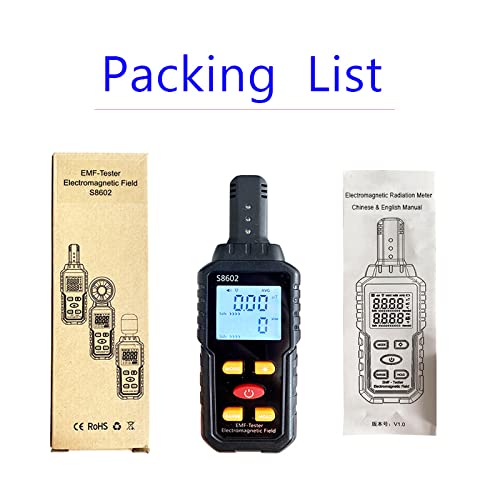 JHEUAYK 3 in 1 EMF Meters, Digital Radiation Dosimeter Geiger Counter, EMF Electromagnetic Radiation Electrical Testers, Electric/Magnetic Field Temperature Detectors, Black