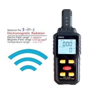 JHEUAYK 3 in 1 EMF Meters, Digital Radiation Dosimeter Geiger Counter, EMF Electromagnetic Radiation Electrical Testers, Electric/Magnetic Field Temperature Detectors, Black