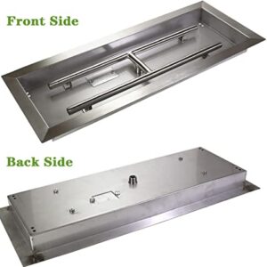 Shengyongh SS030 (1-Pack) 30 x 10 inch Rect Drop-in Fire Pit Pan H-Burner Installed, 125,000 BTU Max