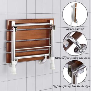 Folding Shower Seat Wall Mounted with Legs, Shower Seat Benches Stool Chair for Inside Shower, Fold Down Shower Seat for Seniors Small Shower Space, Foldable Fold up Waterproof Wood Height Adjustable