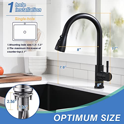 Kitchen Faucet with Pull Down Sprayer, Black Kitchen Faucet with 3 Functions Sprayer, Single Handle Stainless Steel Faucet for Kitchen Sink with Water Lines, Matte Black