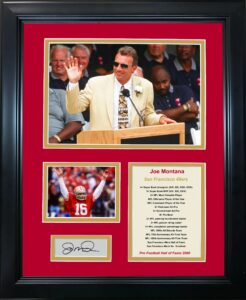 framed joe montana hall of fame facsimile laser engraved signature auto san francisco 49ers 12"x15" photo collage