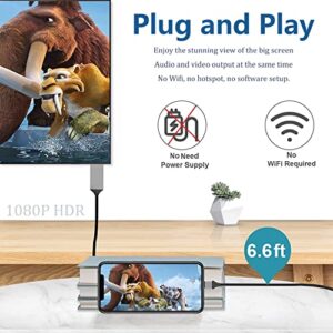 Lightning to HDMI Adapter Cable for iPhone,[Apple MFi Certified] 1080P HDTV Cable Adapter Digital AV Sync Screen Connector Compatible with iPhone/iPad/iPod on HD TV Monitor Projector - 6.6 Feet/2M