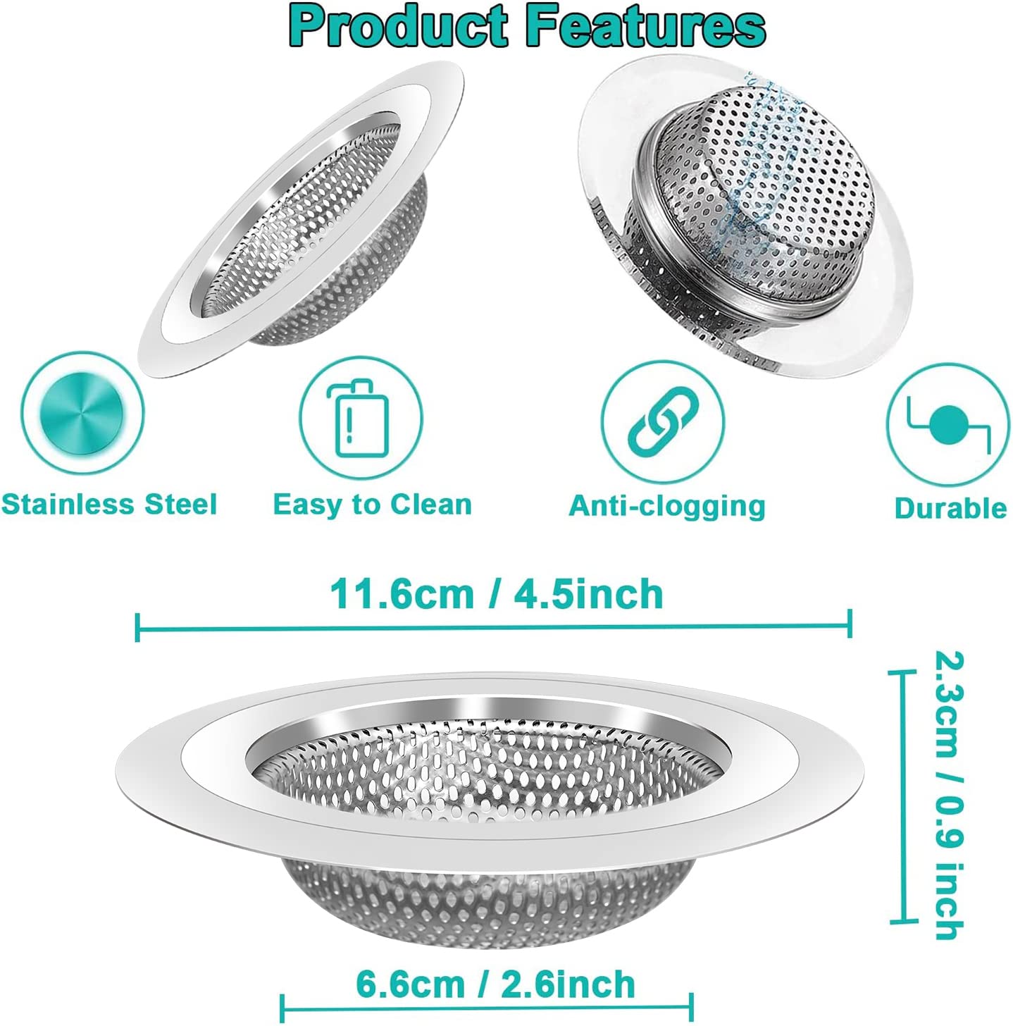 4PCS Kitchen Sink Strainer,Stainless Steel Sink Drain Strainer,Sink Strainers with Large Wide Rim 4.5" Diameter for Kitchen Sinks