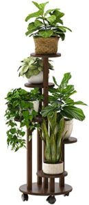 indoor plant stand with wheels, 5 tiered , bamboo plant stands for indoor plants multiple, corner plant stand for window garden balcony living room outdoor