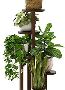 Indoor Plant Stand with Wheels, 5 Tiered , Bamboo Plant Stands for Indoor Plants Multiple, Corner Plant Stand for Window Garden Balcony Living Room Outdoor