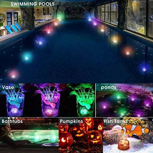 TTKTK Mini Submersible LED Pool Lights with Remote, 16 Colors Changing Underwater Lights Battery Operated, IP68 Waterproof Hot Tub Lights for Fountain Pool Christmas Party-10 Pack