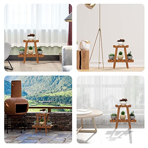 TESOURO 2 Tires Plant Stand, Indoor Outdoor 12 Potted Tall Large Wood Plant Shelf, Flower Holder Ladder Plant Rack Multiple Planter Display for Living Room Corner Balcony Office Lawn Patio Garden (2