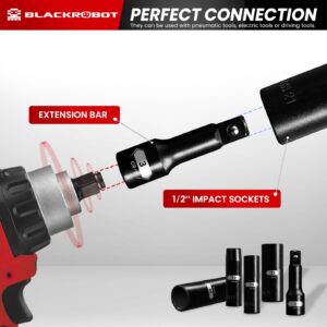 BLACKROBOT 18 PCS 1/2" Inch impact Deep Well Metric Socket Set, 18 Pieces Socket Set (10mm - 24mm), Include 3", 5", and 10" Impact Extension Bars, 6 Point Design Cr-V Socket Set, Meets ANSI Standards