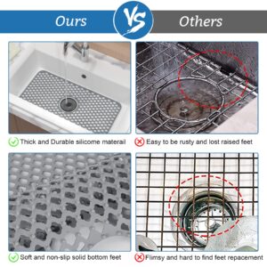 Silicone Sink Mats, Center Drain Kitchen Sink Protectors Grid Accessory, Flexible and Heat Resistant Non-slip Porcelain Sink Saver for Bottom Ceramic RV Large Sink (24.5" x 12.8")-grey