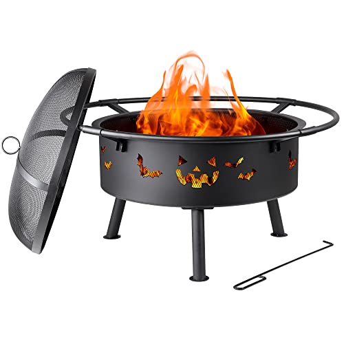 Fire Pit,Outdoor Fire Pits,Wood Fire Pits,Wood Burning Fire Pit,30" Fire Pits for Outside Patio,Backyard Fire Pit with Spark Screen,Log Grate,Poker Black