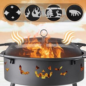 Fire Pit,Outdoor Fire Pits,Wood Fire Pits,Wood Burning Fire Pit,30" Fire Pits for Outside Patio,Backyard Fire Pit with Spark Screen,Log Grate,Poker Black