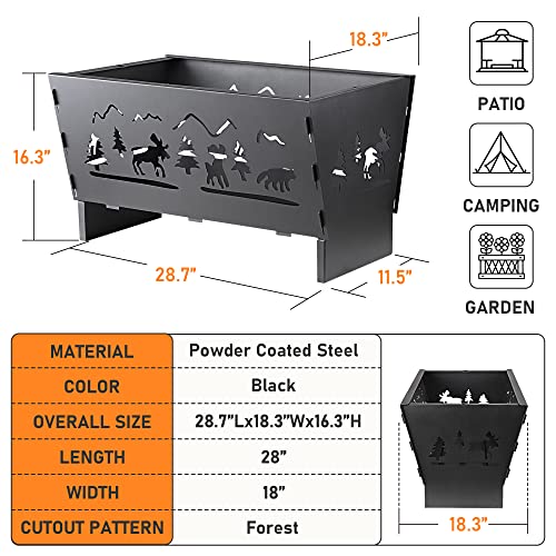 Fire Pit,Wood Fire Pits,Bonfire Pit,Fire Pits for Outside,28 Inch Rectangle Cast Iron Fire Pit for Patio,Backyard with Fire Poker and Metal Grate,Forest Cutout Pattern