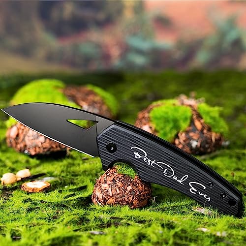 LOTHAR Pocket Knife - Engraved BEST DAD EVER - 2.98'' D2 Steel Blade EDC Knife with G10 Handle - Sharp Folding Knife for EDC - Great Gifts for Dad and Men