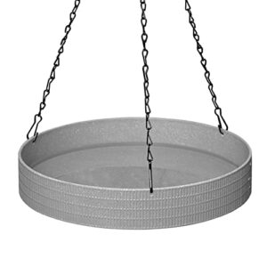 oohgarden hanging bird bath for outdoor,garden,patio, imitation stone texture,boho style design large capacity 12 inch hanging bird water feeder,stone grey