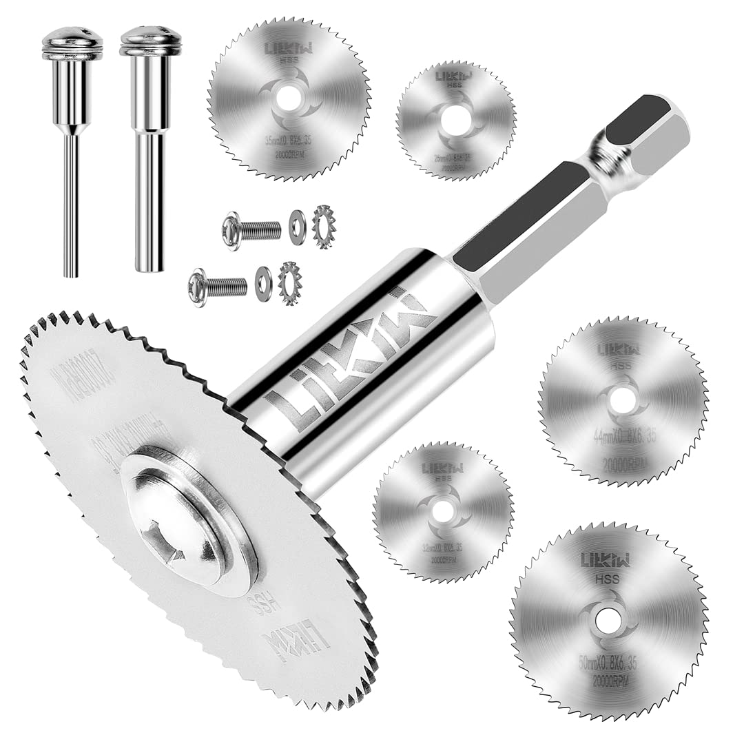 LitKiwi 8PCS Rotary Drill Saw Blades(with 1PCS 1/4" Hex Shank,1PCS 1/8" Round Shank,1PCS 1/4" Round Shank),HSS Saw Disc Wheel Cutting Blades for Drills Rotary Tools