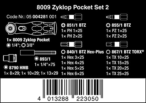 Wera 05004281001 8009 Zyklop Pocket Set 2, Ratchet set, 18 pieces