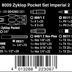 Wera 05004283001 8009 Zyklop Pocket Set Imperial 2, Ratchet Set, 18 Pieces, Black Green