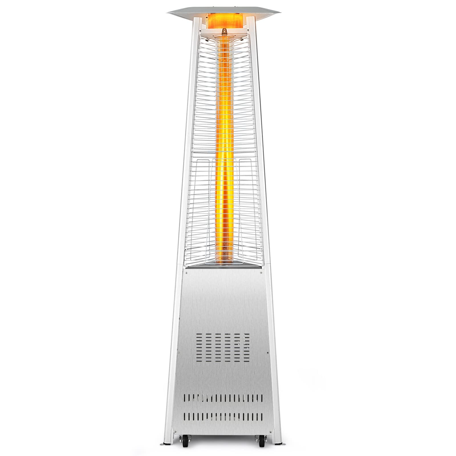 Tangkula Patio Propane Heater, 42,000 BTU Pyramid Outdoor Heater with Tip-Over and Flameout Protection, 92" Tall Quartz Glass Tube Portable Propane Heater with Wheels