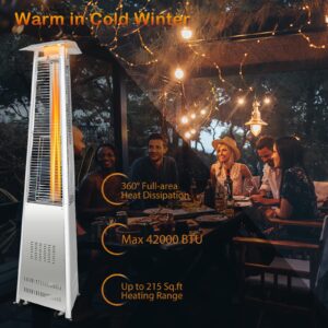 Tangkula Patio Propane Heater, 42,000 BTU Pyramid Outdoor Heater with Tip-Over and Flameout Protection, 92" Tall Quartz Glass Tube Portable Propane Heater with Wheels