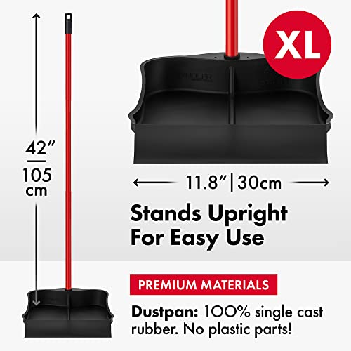 Tyroler Multi-Purpose Extra Large 100% Rubber Dustpan for Dry & Wet Floor Cleaning Indoor and Outdoor | New 105cm Long Aluminum Anti-Rust Handle | Compatible with Any Size Broom and Squeegee