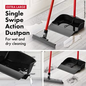 Tyroler Multi-Purpose Extra Large 100% Rubber Dustpan for Dry & Wet Floor Cleaning Indoor and Outdoor | New 105cm Long Aluminum Anti-Rust Handle | Compatible with Any Size Broom and Squeegee