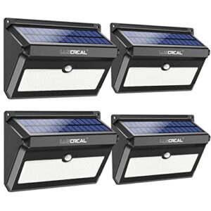 luscreal motion sensor solar outdoor lights 142 led 2600 lumens ip65 waterproof wireless solar security lights for front door, fence, garage, patio(4 pack) black